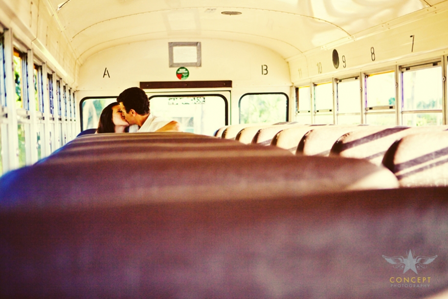 Fun School Bus Engagement Session - Concept Photography